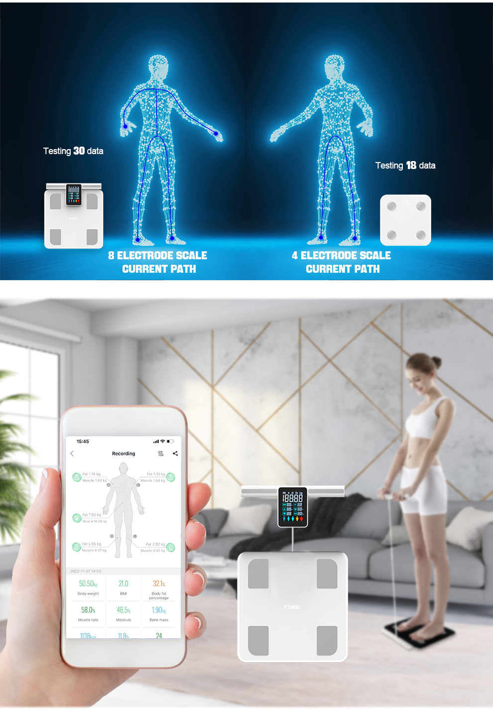 8 Electrodes Body Mass Index Smart Scale With Body Fat Bioimpedance Analysis, High Quality 8 ...