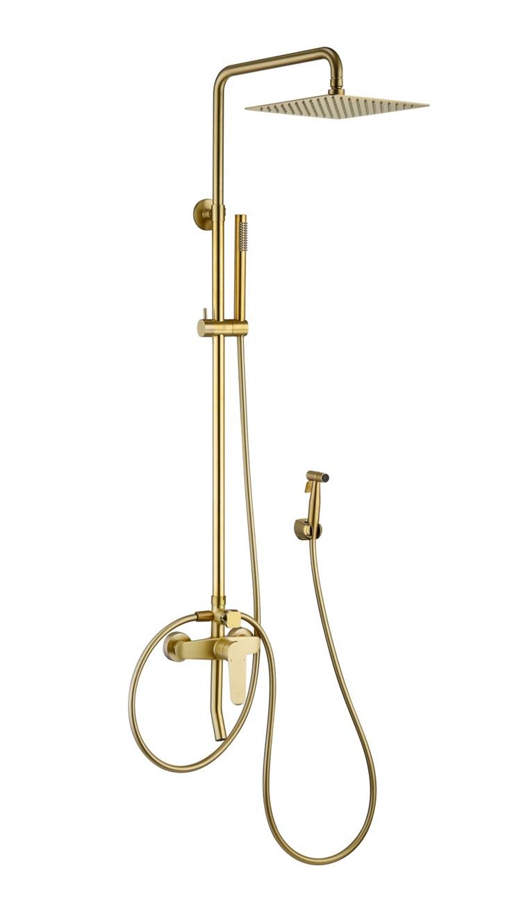 Luxury Golden Rainfall Shower Column 4 Function Brass Mixer System Bathroom Gold Shower Faucet ...