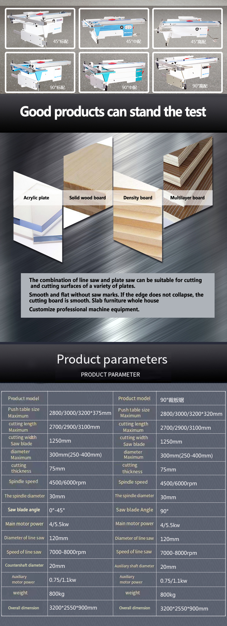 High Configuration Electric Lifting Sliding Sawstop Table Saw 5.5kw+1.1kw 2800mm 3200mm 3800mm ...