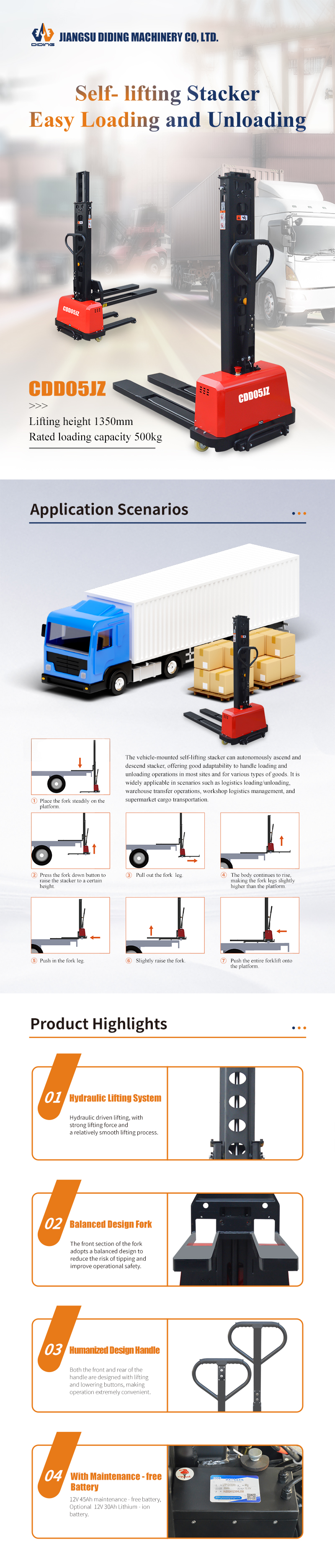 1 Ton Electric Pallet Stacker - Self-lifting And Self-loading Stacker Forklift New Arrivals ...