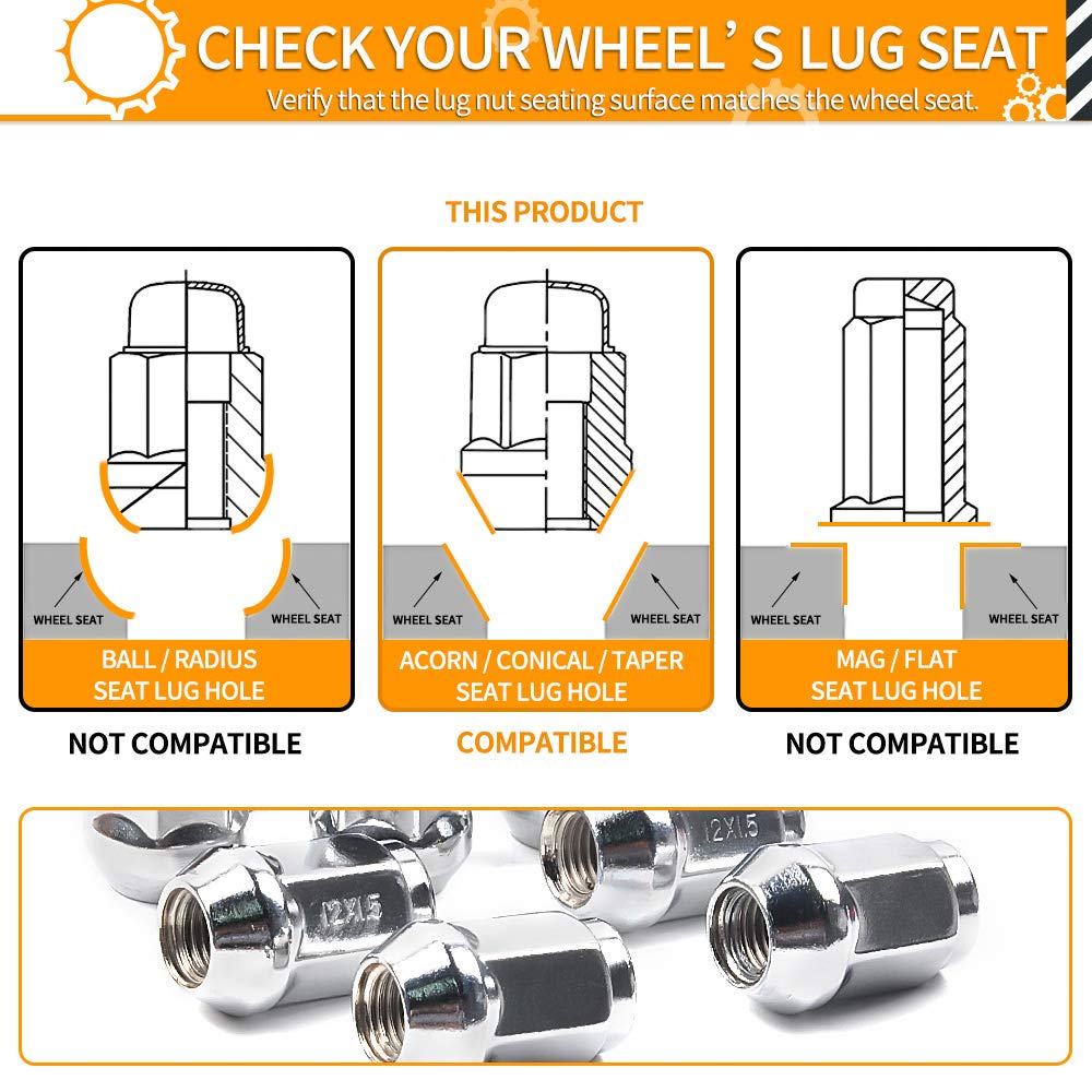 12x1.5 Steel Chrome Bulge Acorn Lug Nuts - Off-road Tapered Wheel Nuts, High Quality 12x1.5 ...