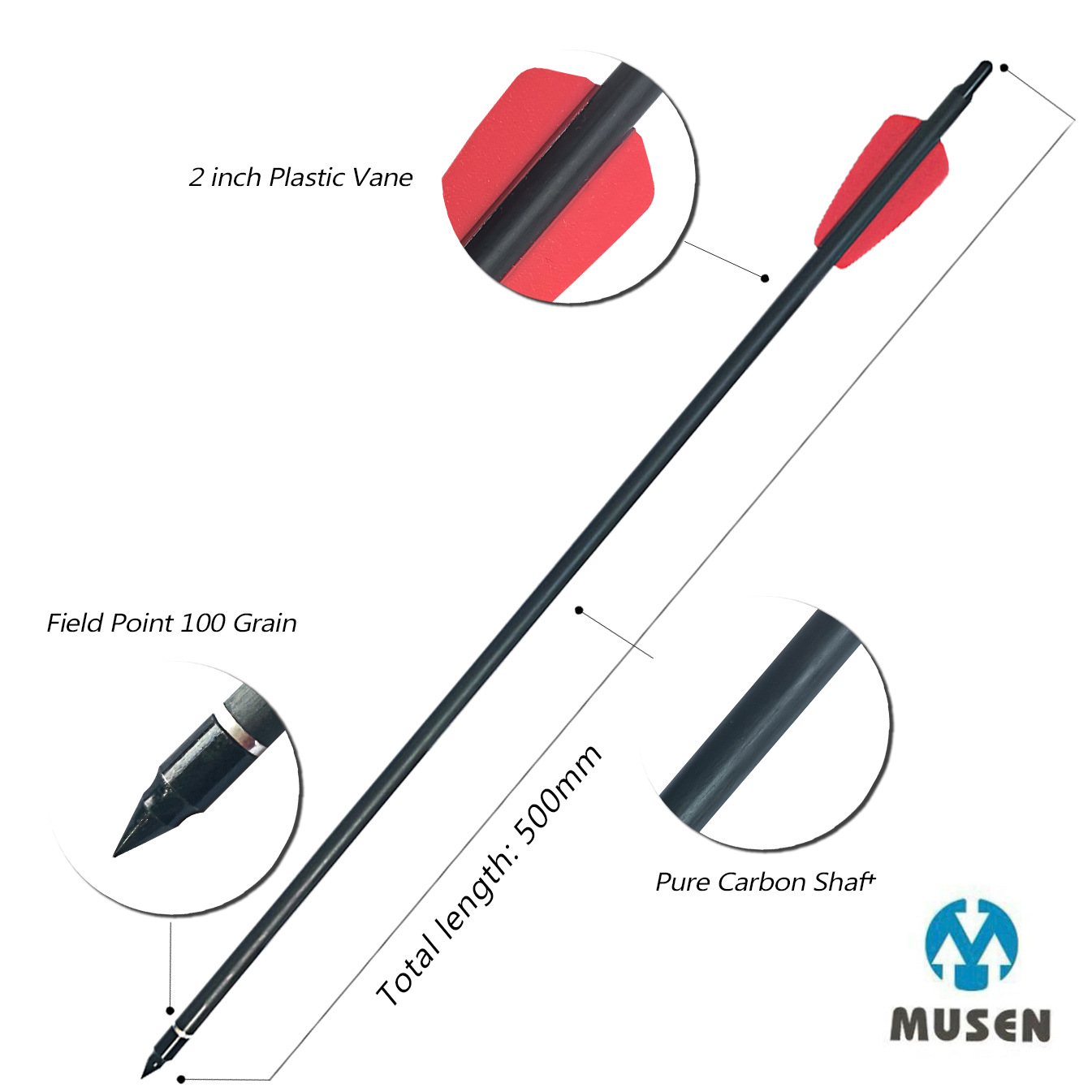 Musen Archery 6.2mm Od 7.5mm 15-inch Pure Carbon Crossbow Arrows For Hunting And Shooting, High ...