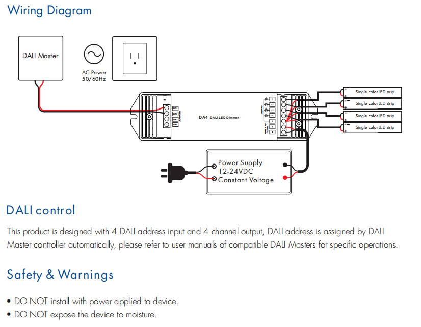Skydance Da4: 4 ช่องสัญญาณค่าคงที่แรงดันไฟฟ้า Dali Dimmer สำหรับไฟ Led พร้อม Dt6 Dimming และ ...