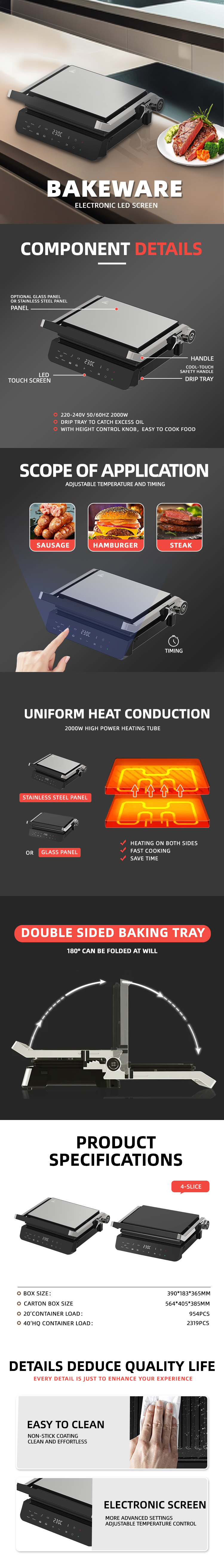 4-slice Stainless Steel Digital Contact Grill With Removable Plate And Oil Collect Tray, High ...