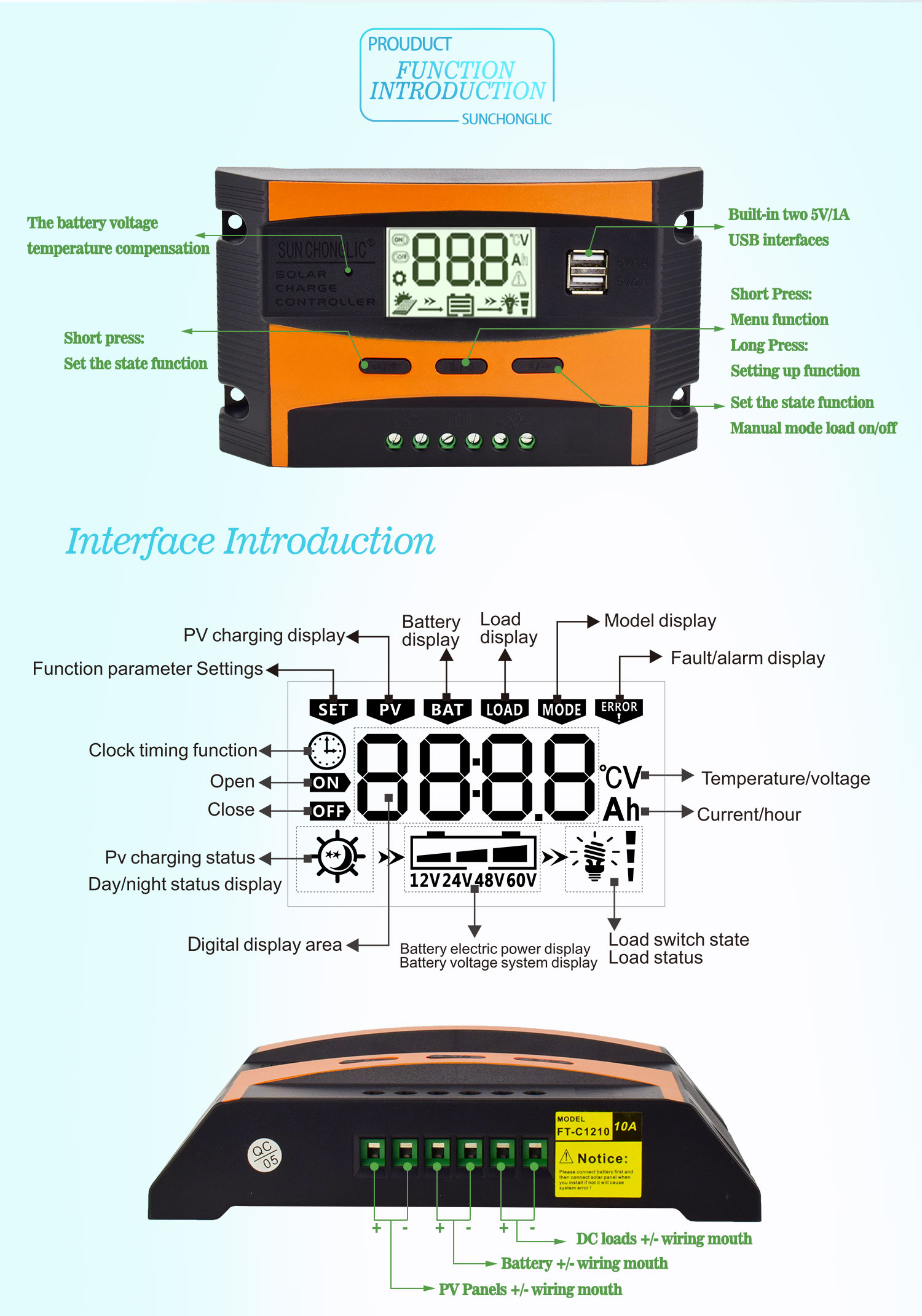 Sunchonglic 12v 24v 10a Solar Pwm Controller With Lcd Display, High Quality Sunchonglic 12v 24v ...