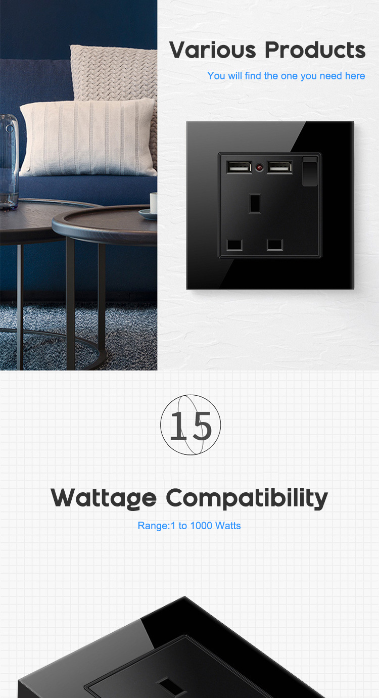 Yinka Wall Mounted 4 Gang Switch - Tempered Glass Black Uk/eu Socket, High Quality Yinka Wall ...