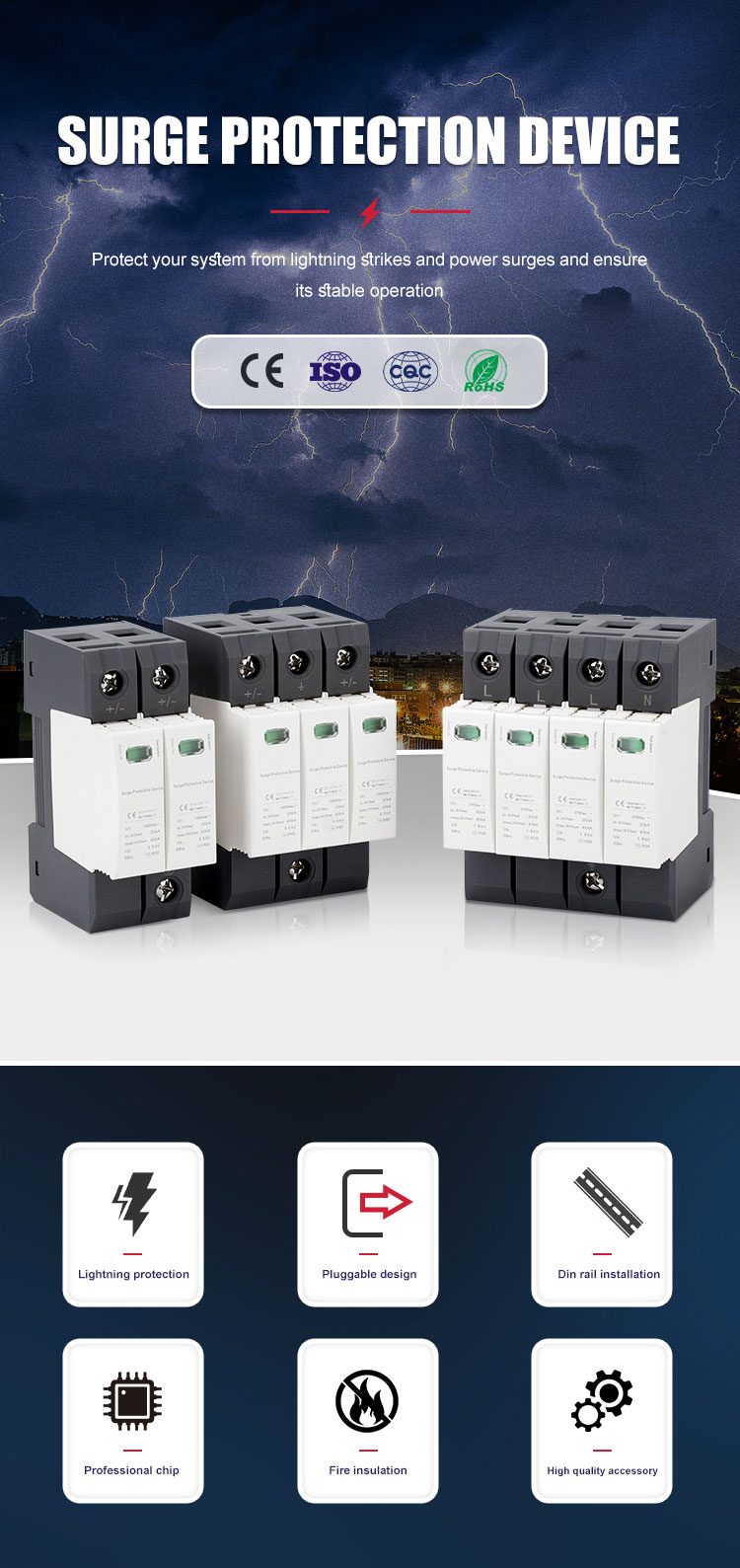 High Voltage Surge Protective Devices 500v-800v, 20ka-40ka, 3p T2 Dc Spd, High Quality High ...