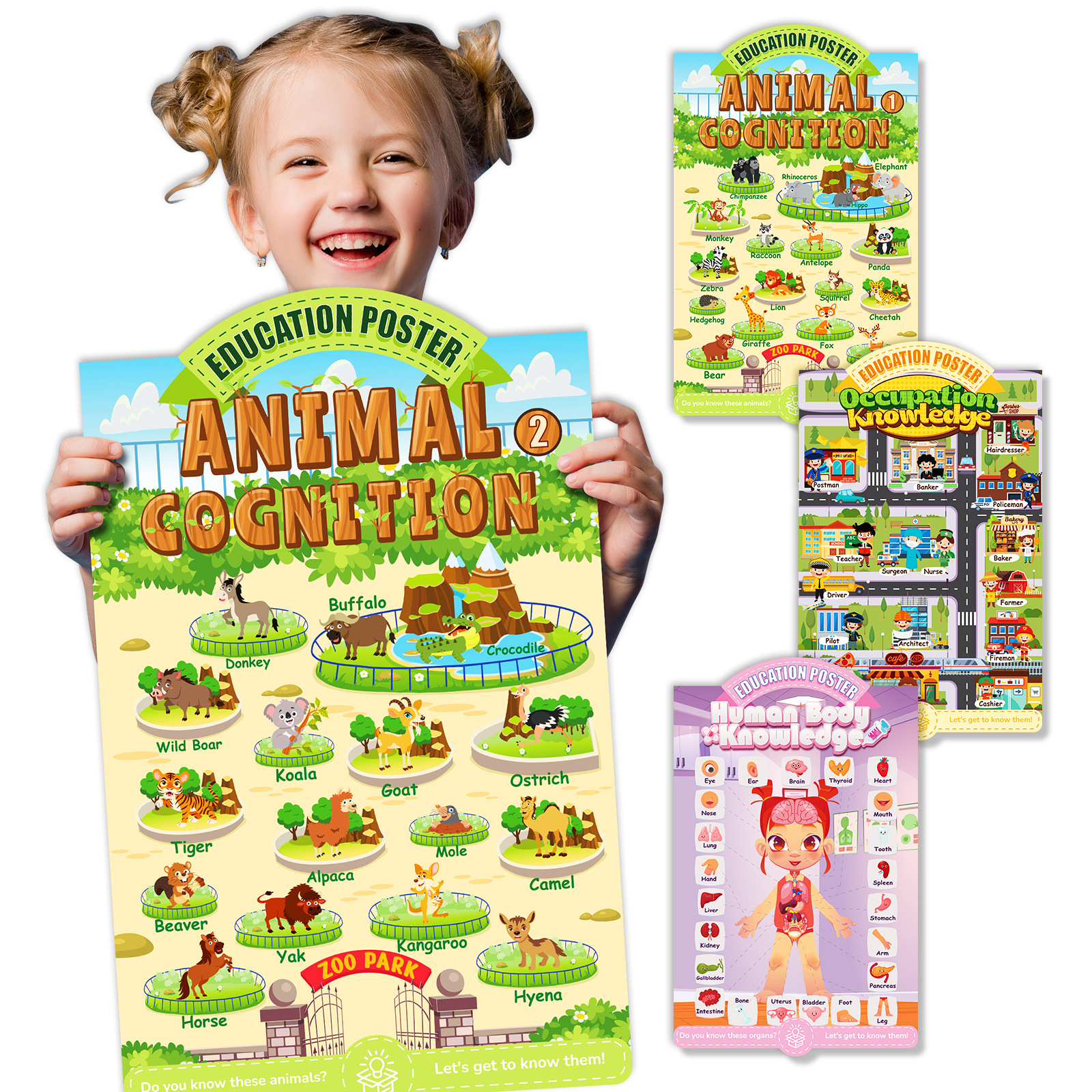 Children's Educational Cartoon Wall Map For Early Learning: Animals And ...