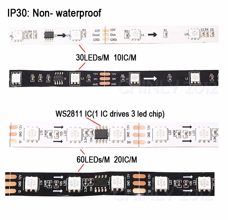 12v/24v Ws2811 Addressable Led Strip - 30/48/60/72 Leds/m, Ip30/65/67, High Quality 12v/24v ...