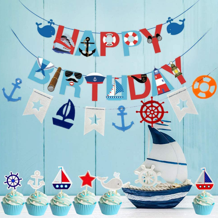 Sailor Nautical Happy Birthday Banner Latex Balloons For Kids Nautical ...