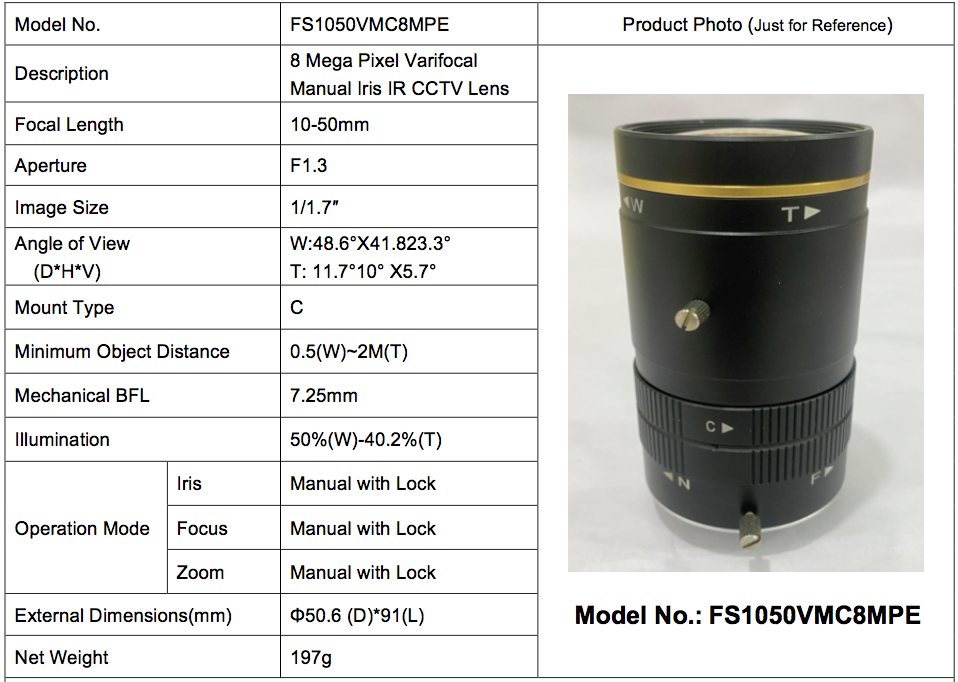 2024 Focusafe 8mp Manual Iris Lens 10-50mm C Mount, High Quality 2024 Focusafe 8mp Manual Iris ...