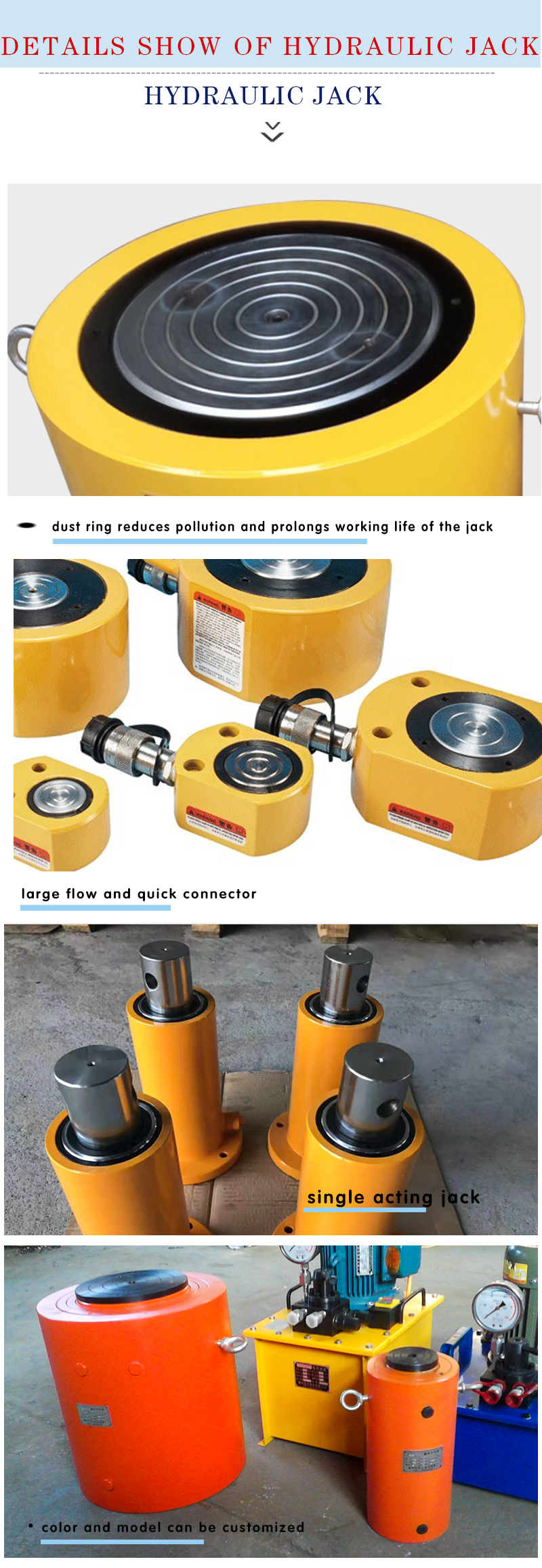 Double Acting Hollow Hydraulic Jacks: 50 Ton & 100 Ton Long Ram Horizontal Models, High Quality ...