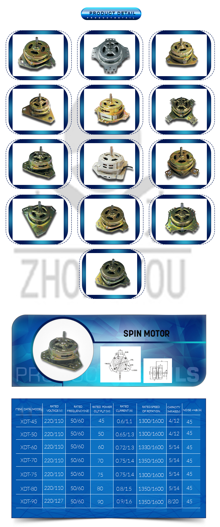 Zy-003 Spin Motor - 60w 70w 90w Wash Motor, High Quality Zy-003 Spin Motor - 60w 70w 90w Wash ...
