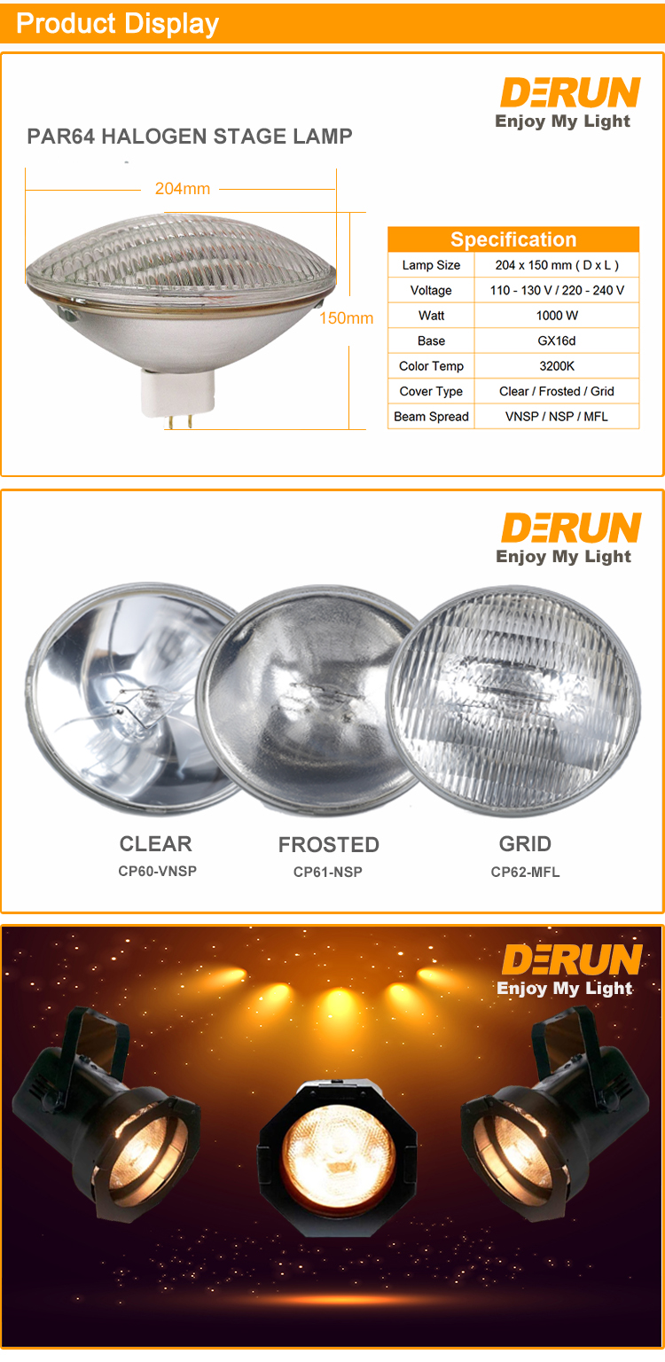 1000w Par64 Stage Halogen Lamp - Cp60, Cp61, Cp62, Gx16d Base, High Quality 1000w Par64 Stage ...
