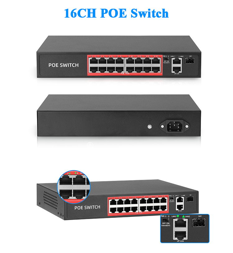 16 Channel Poe Switch 10mbps/2000mbps Gigabit Ieee802.3 Full Metal Case 52v, High Quality 16 ...