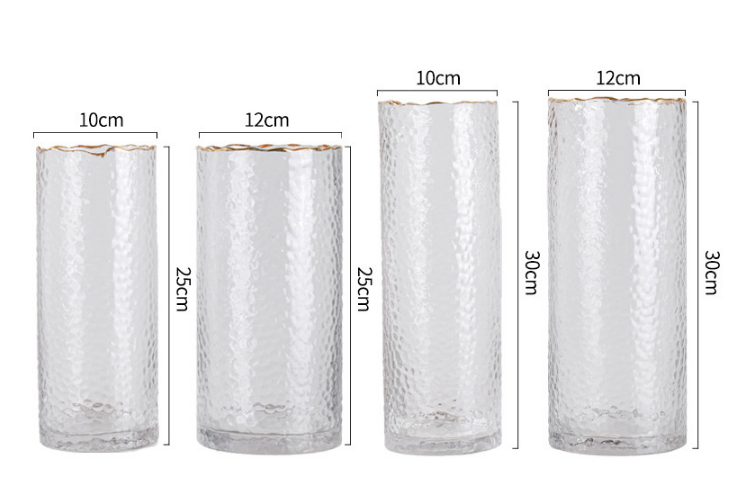 Hammered Vases Gold Rimmed Glass Vase Cylinder Vase, High Quality Hammered Vases Gold Rimmed ...