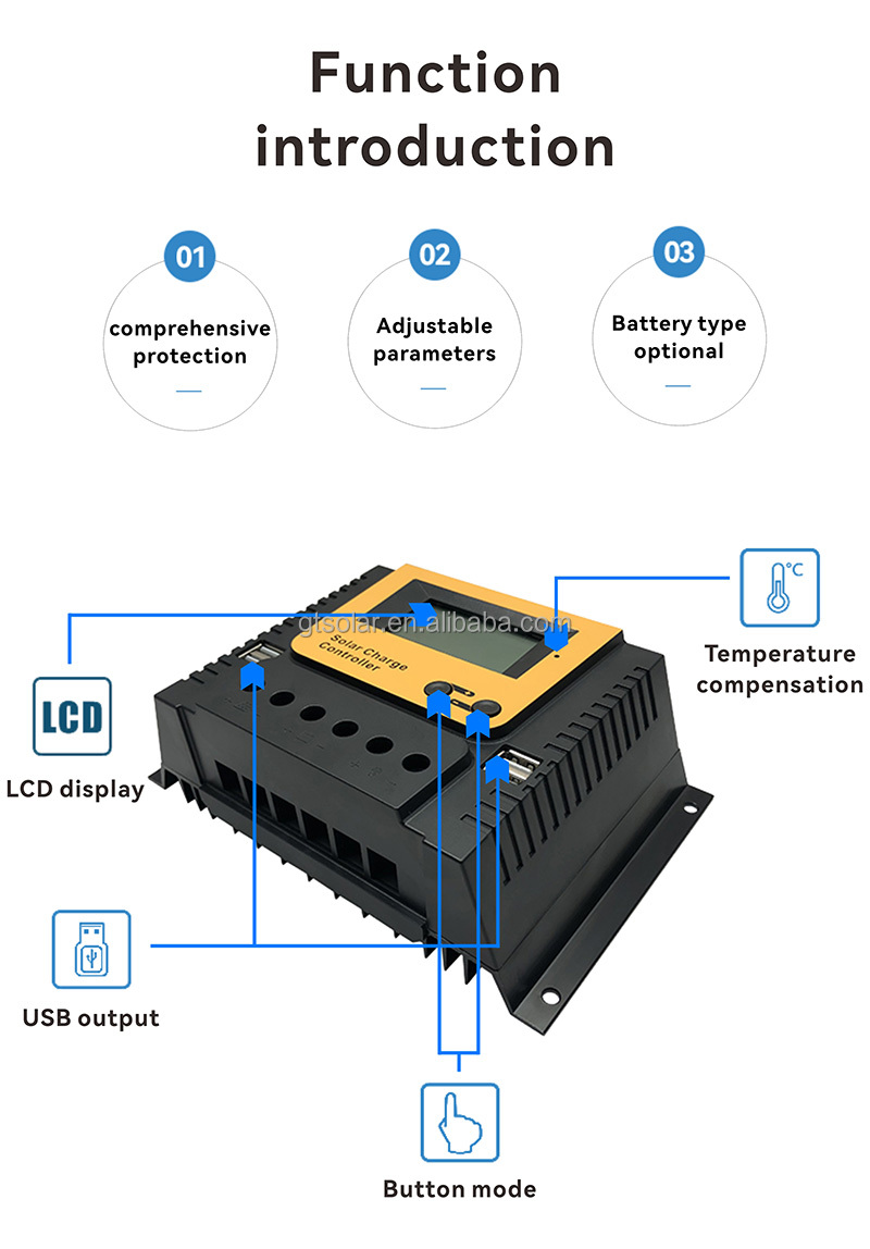 Gt Solar Oem Pwm Charge Controller 12/24/36v-48v 60a For Lead Acid Lithium Gel Batteries, High ...