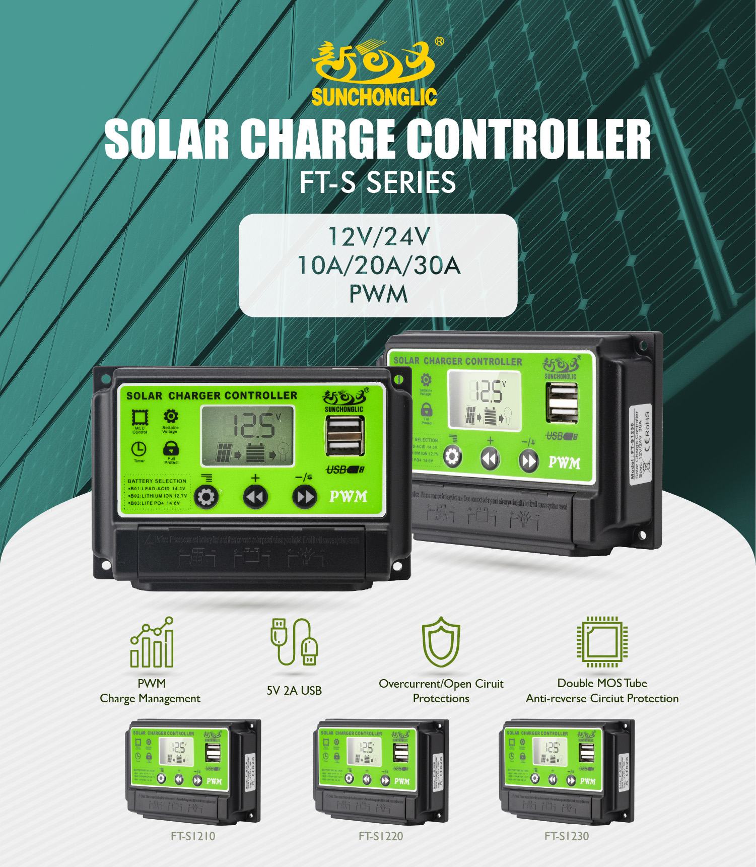 Sunchonglic 12v/24v 20a Pwm Solar Controller Regulator, High Quality Sunchonglic 12v/24v 20a Pwm ...
