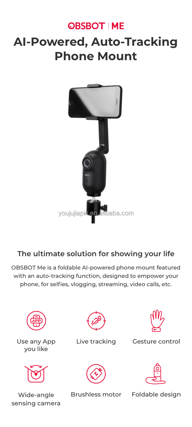 Obsbot Me: Ai-powered Phone Mount Stand For Vlogging, Live Streaming, And Selfies On Iphone And ...