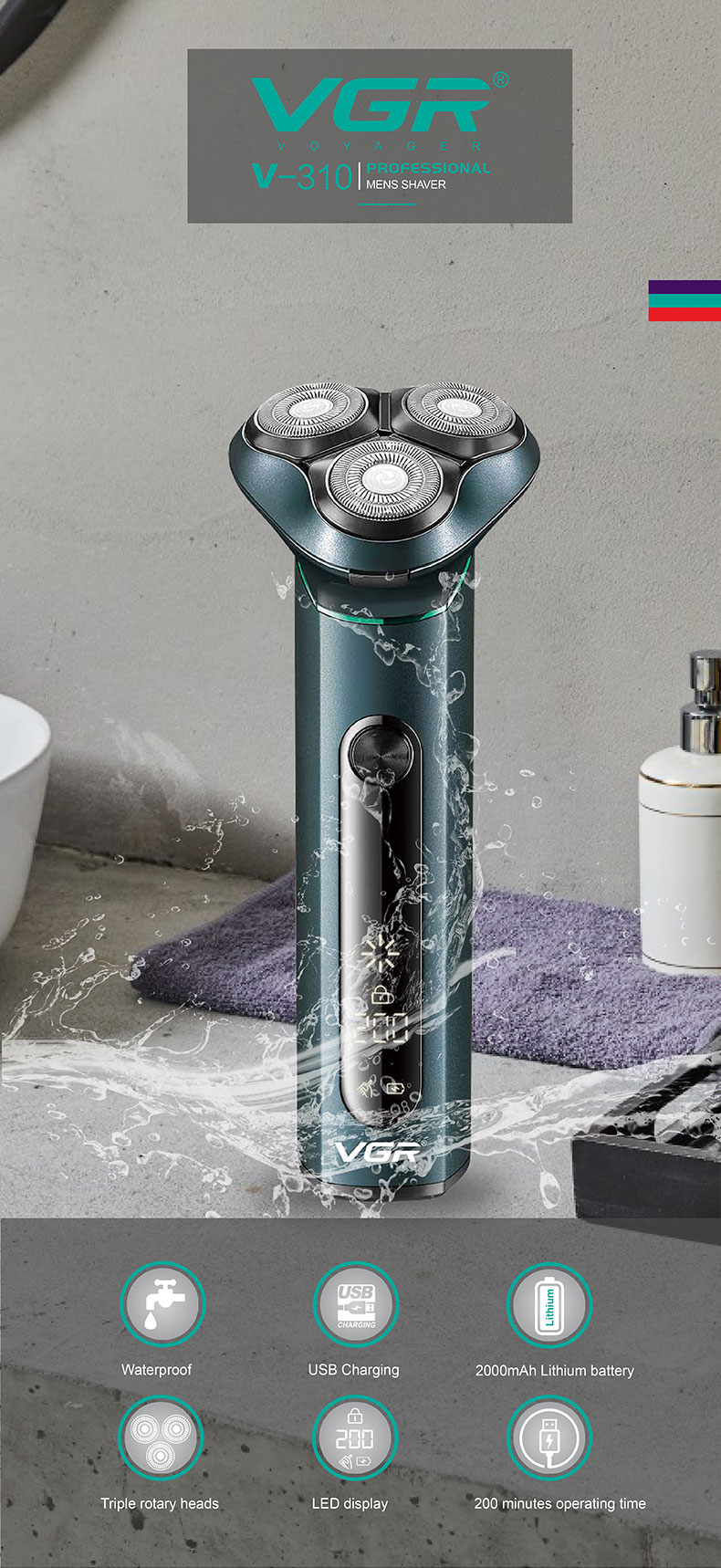 Vgr V-310 ใหม่โรตารี่ลอยกันน้ำเครื่องโกนหนวดไฟฟ้า คุณภาพสูง Vgr V-310 ใหม่โรตารี่ลอยกันน้ำ ...