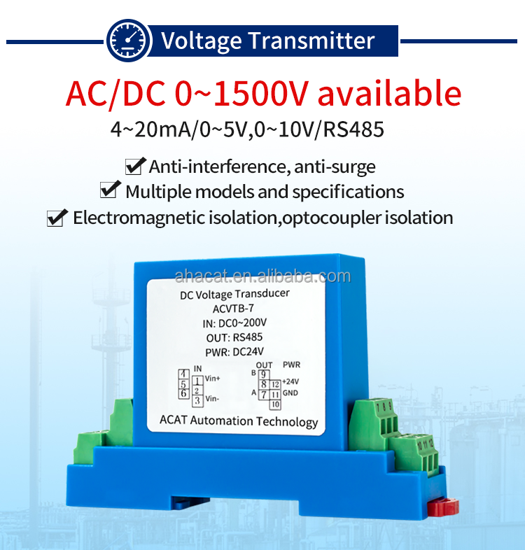 Hall Effect Voltage Sensor 75mv To 1500v Dc Transducer With Rs485 Interface And 4-20ma/0-10v ...
