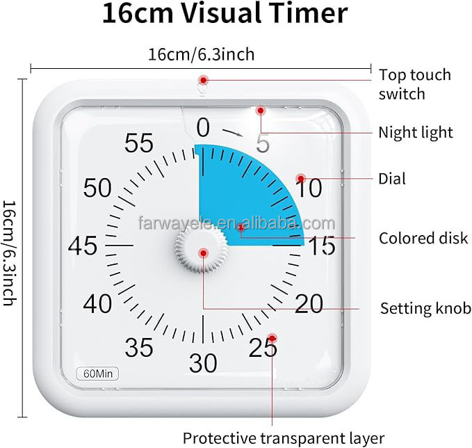 16cm Visual Timer With Optional Alert Modes - 60 Minute Kitchen Timer For Kids, High Quality ...