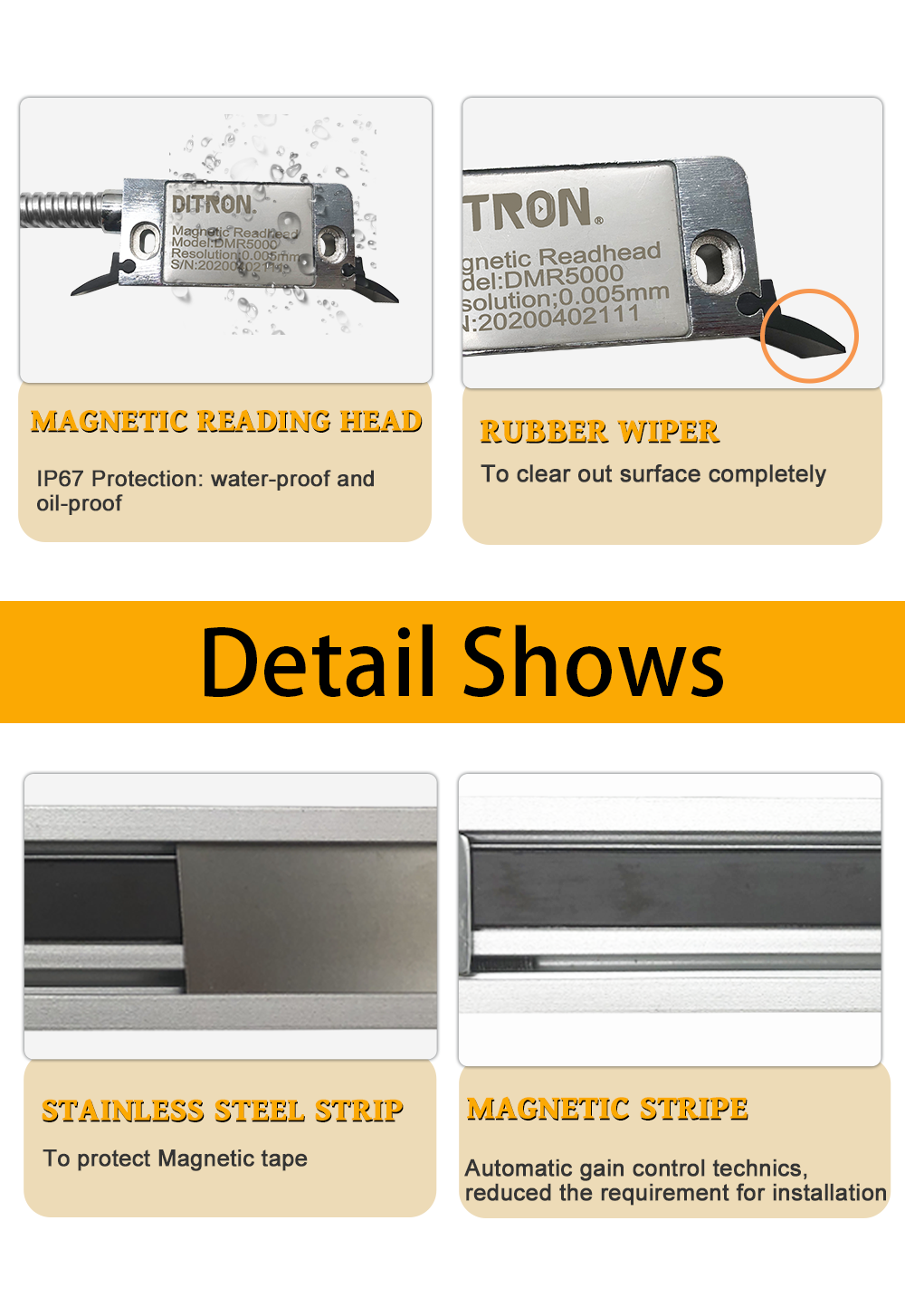 Ditron Ip67 Protected Digital Sensor Magnetic Scale Encoder With Dro For Milling/lathe Machines ...