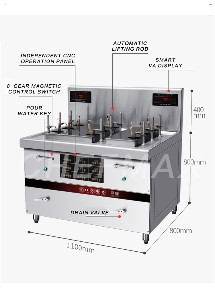 15 Kw Electric Cooker Stove With 6 Baskets For Automatic Lifting Pasta And Noodle Cooking, High ...