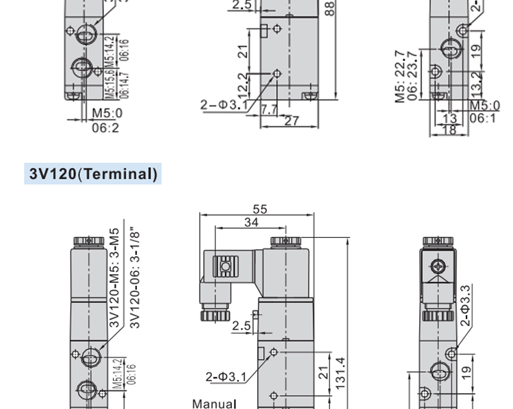3/2 Way Solenoid Valves Dc24v - Pneumatic Electric Air Control Valves 3v110-m5 3v210-08 3v310-10 ...