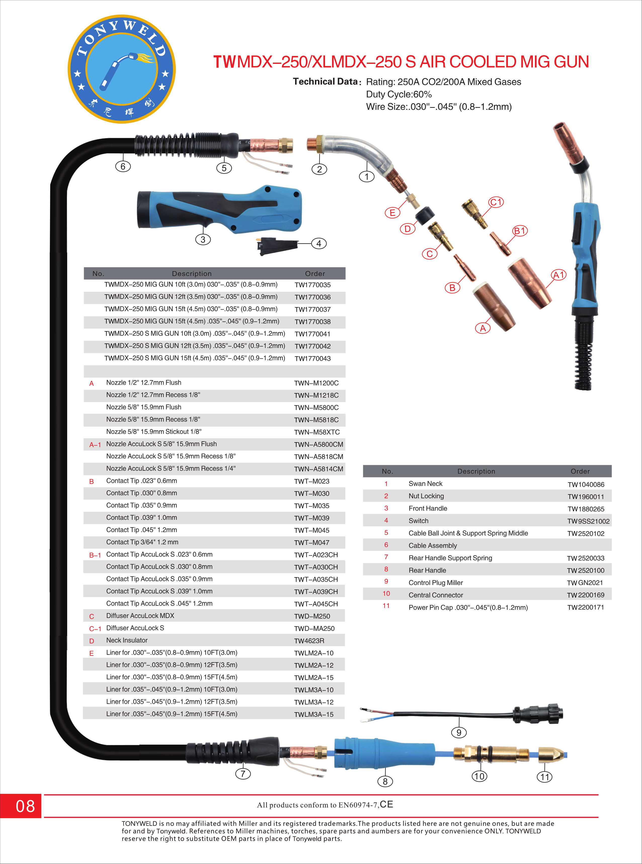 Miller Torch Mdx-250 Air Cooled 250a Co2 Mig Soldering Gun - 3m/4m/5m, High Quality Miller Torch ...