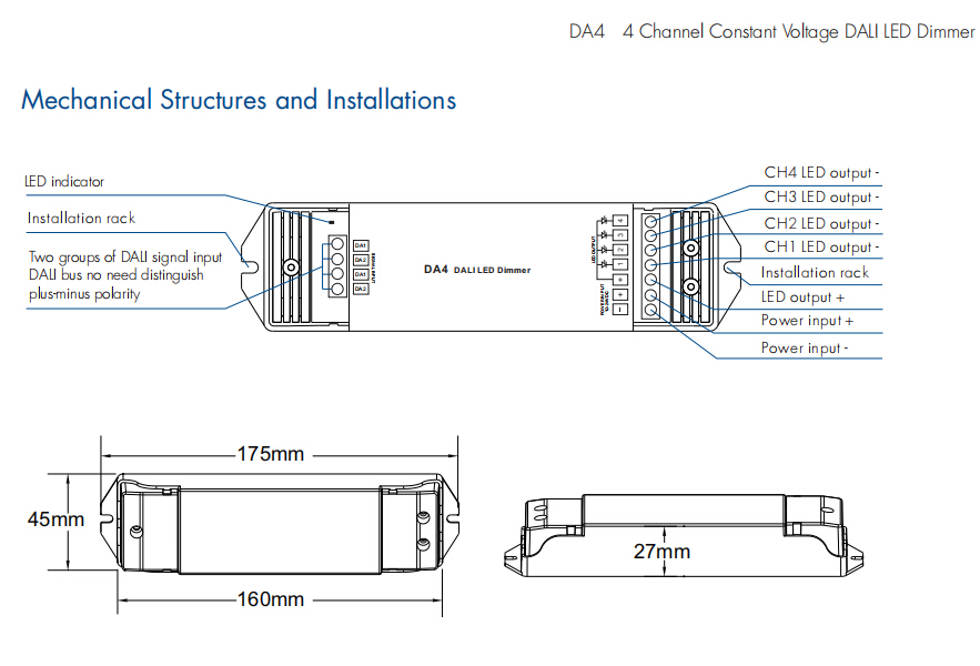 Skydance Da4: 4 ช่องสัญญาณค่าคงที่แรงดันไฟฟ้า Dali Dimmer สำหรับไฟ Led พร้อม Dt6 Dimming และ ...