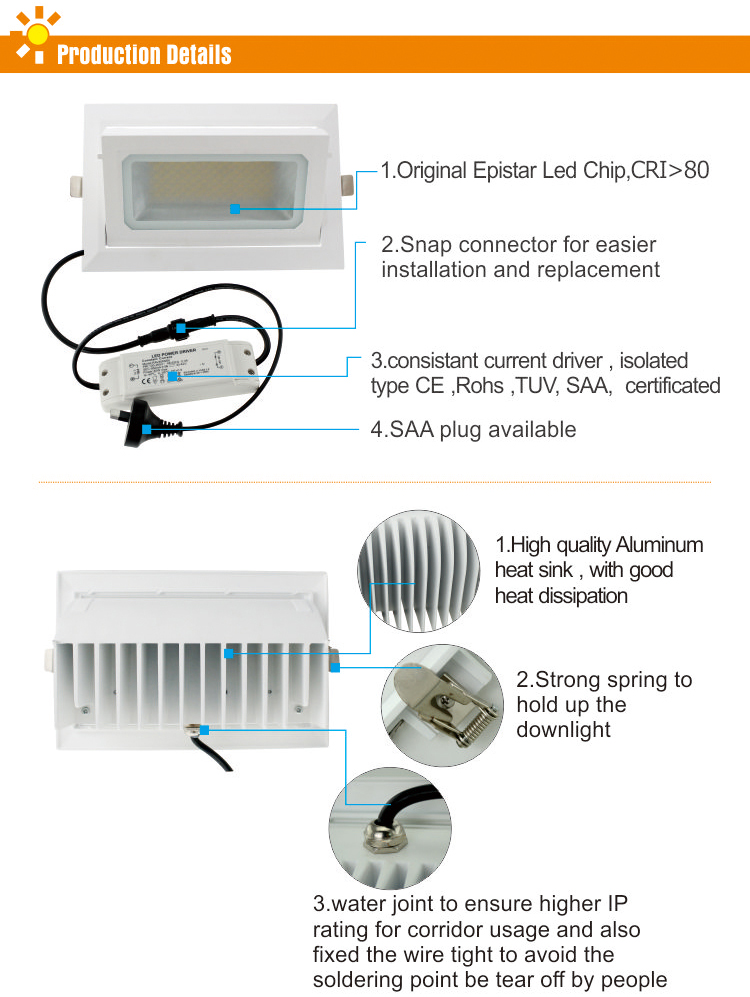 40w Rectangular Recessed Adjustable Led Ceiling Down Light, High Quality 40w Rectangular ...