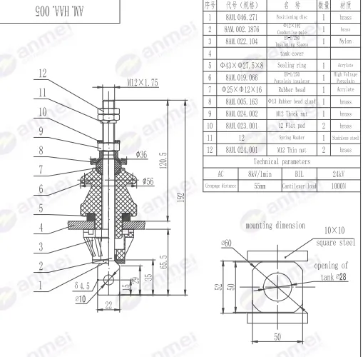 Low Voltage En Standard Transformer Porcelain Bushing 1kv 250a With Metal Parts For High Power ...