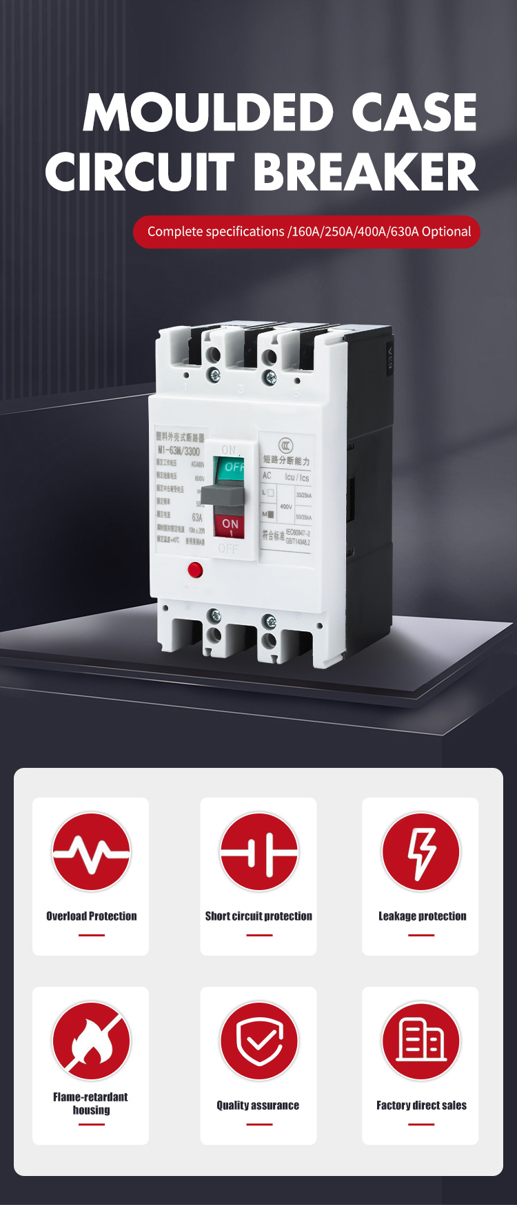 M1-630l Mccb 400a-630a 65ka 3p/4p Ac Circuit Breakers, High Quality M1-630l Mccb 400a-630a 65ka ...