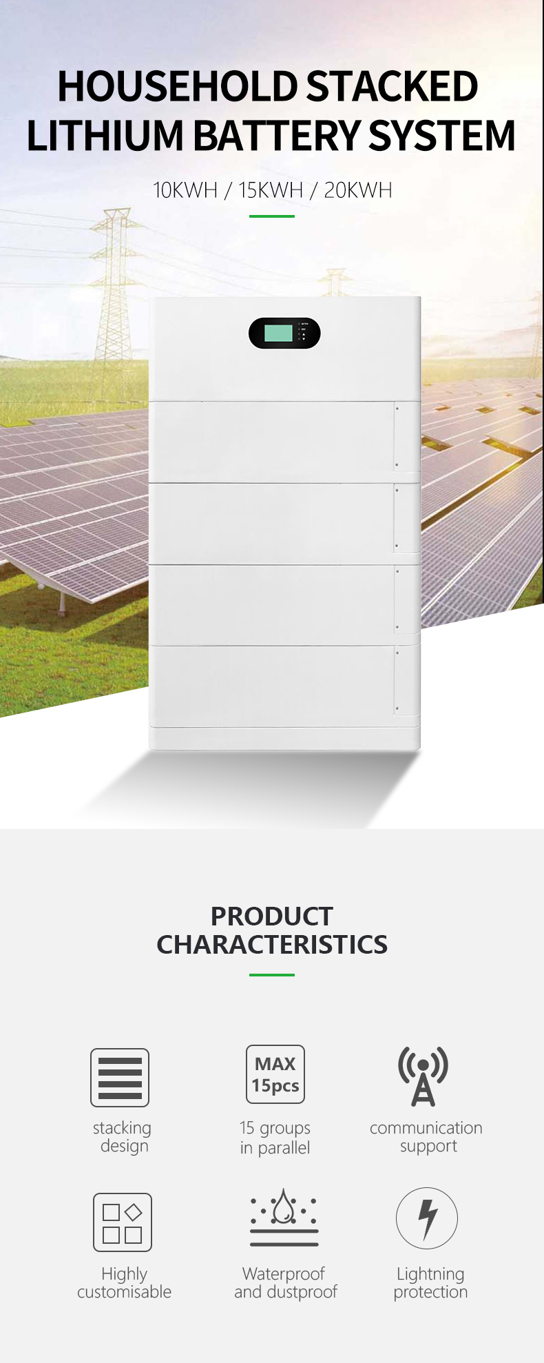 High-voltage Stacked Lithium Iron Phosphate (lfp) Home Battery Systems: 10kwh, 15kwh, And 20kwh ...