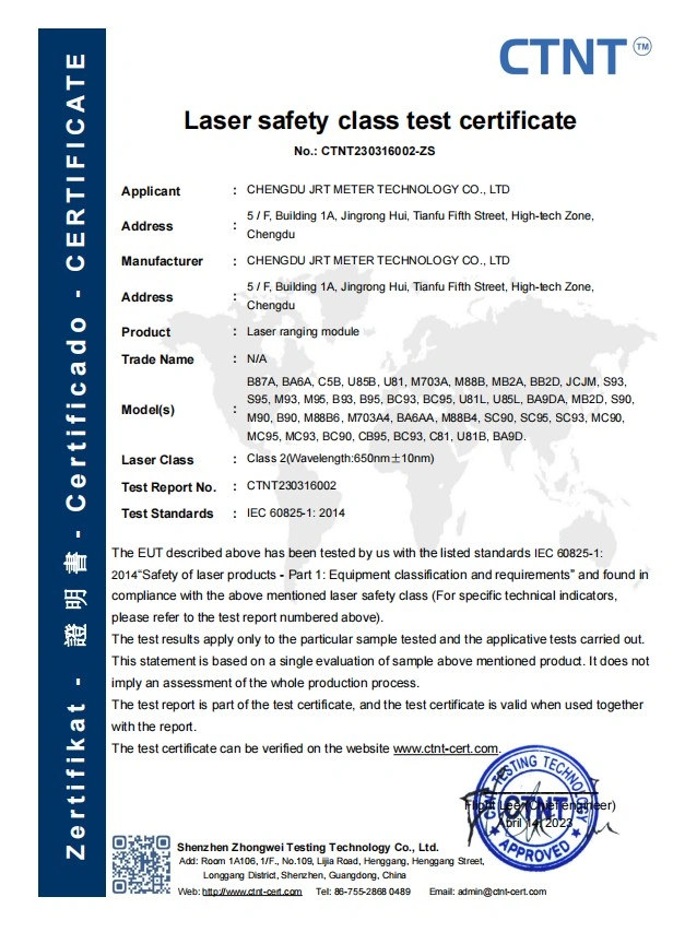 Certificates - Chengdu JRT Meter Technology Co., Ltd