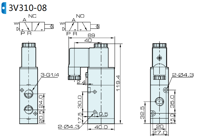 3V310-08 3/2 Way Pneumatic Solenoid Valve 1/4'' 12VDC China ...