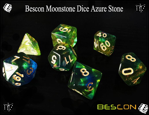 Bescon New Moonstone Dice Azure Stone, Polyhedral Dice Set Of 7 ...