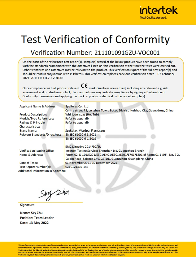 Certificats - SpaRelax Co., Ltd.