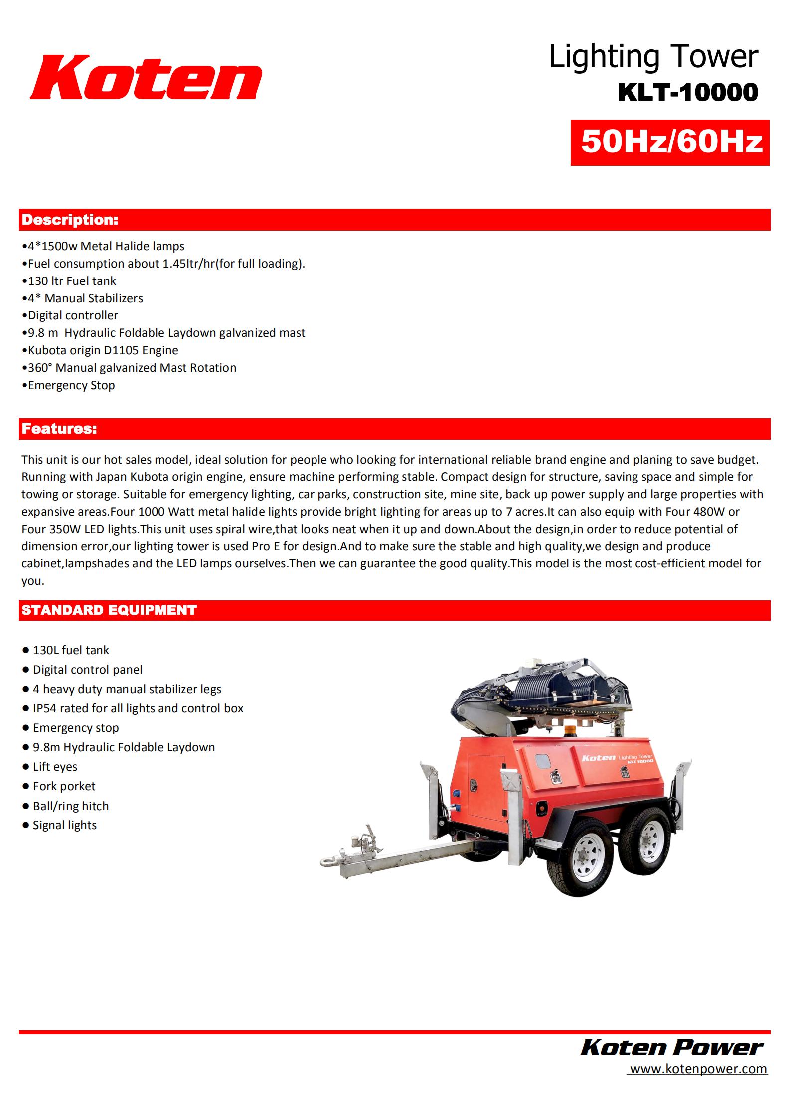 Koten Mobile Light Tower Klt-10000 For Sale, High Quality Koten Mobile ...