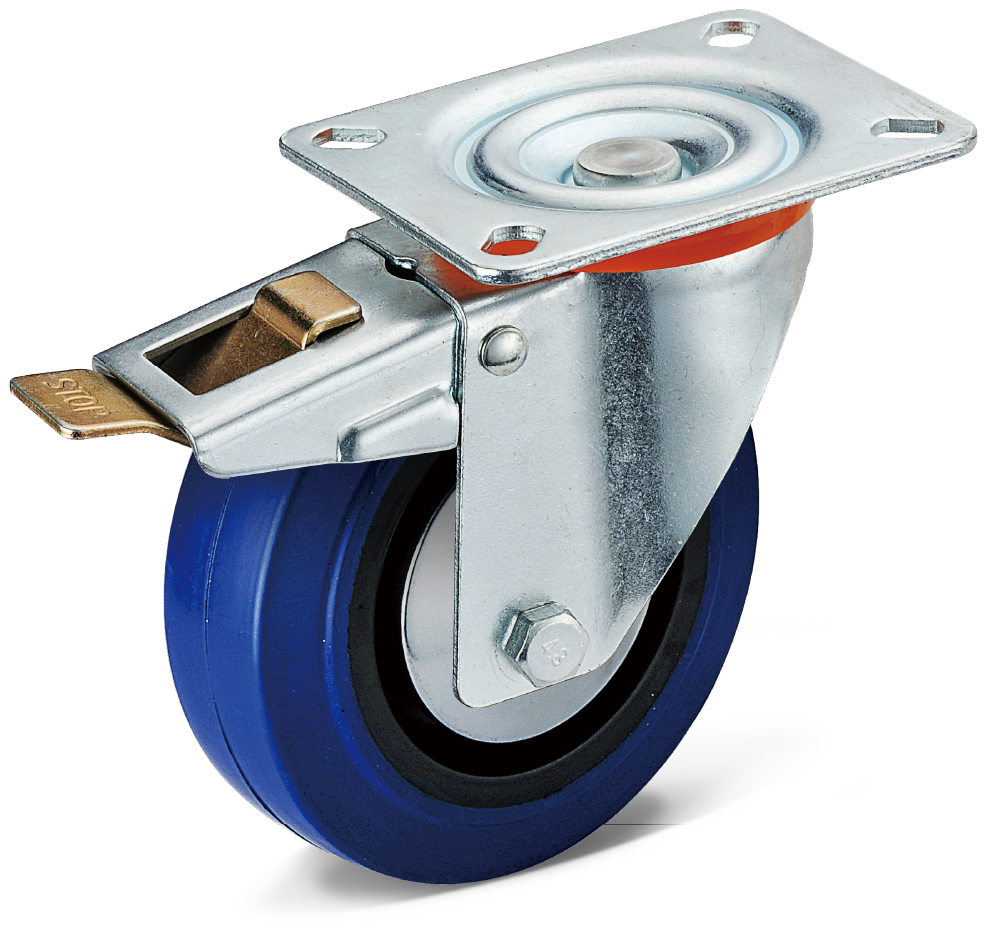 Elastic Rubber Flat Bottom Split Double Brake Casters, High Quality ...