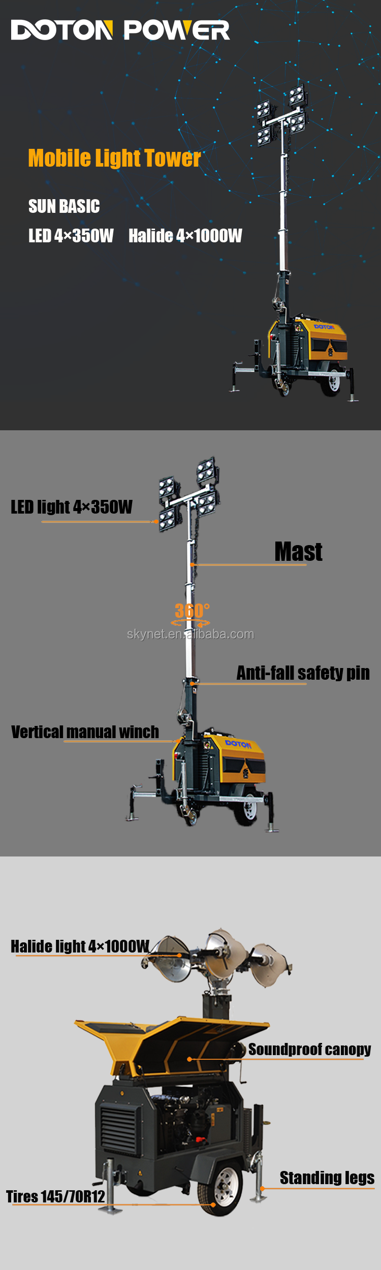 4*350w Mobile Led Light Tower With 5.5m Manual Mast Instead Of Diesel ...