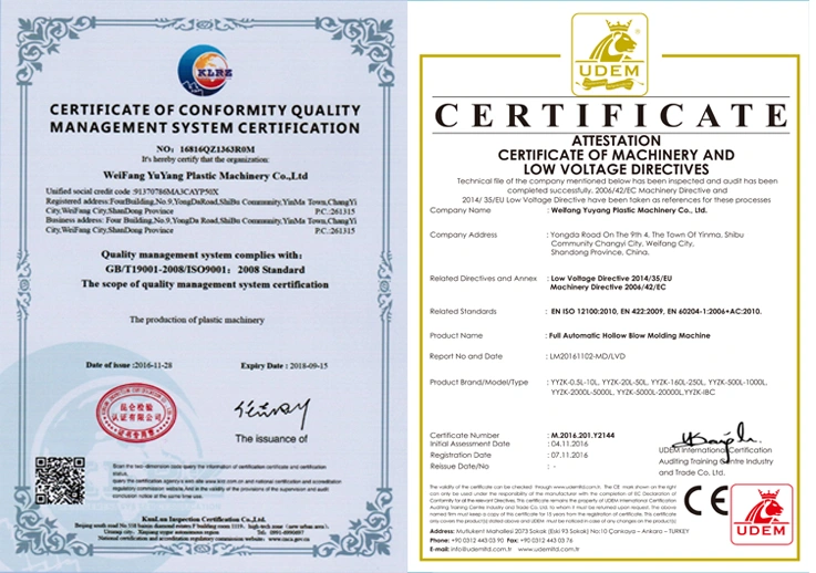 인증서 - Weifang Yuyang plastic machinery co,.ltd,