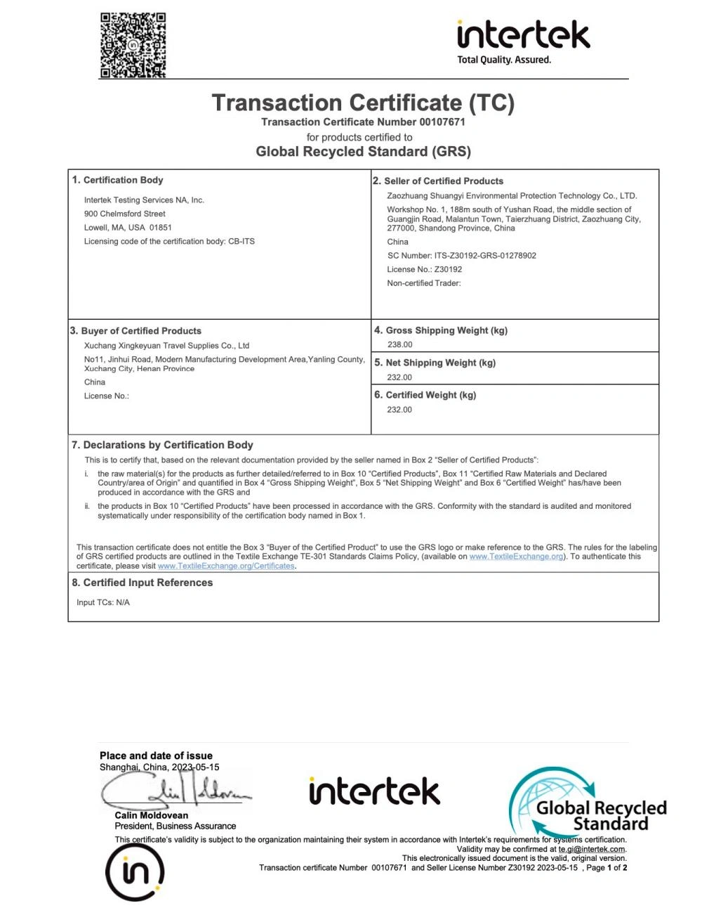 Certificates - TAIZHOU ORCHIDLAND IMPORT&EXPORT CO.,LTD