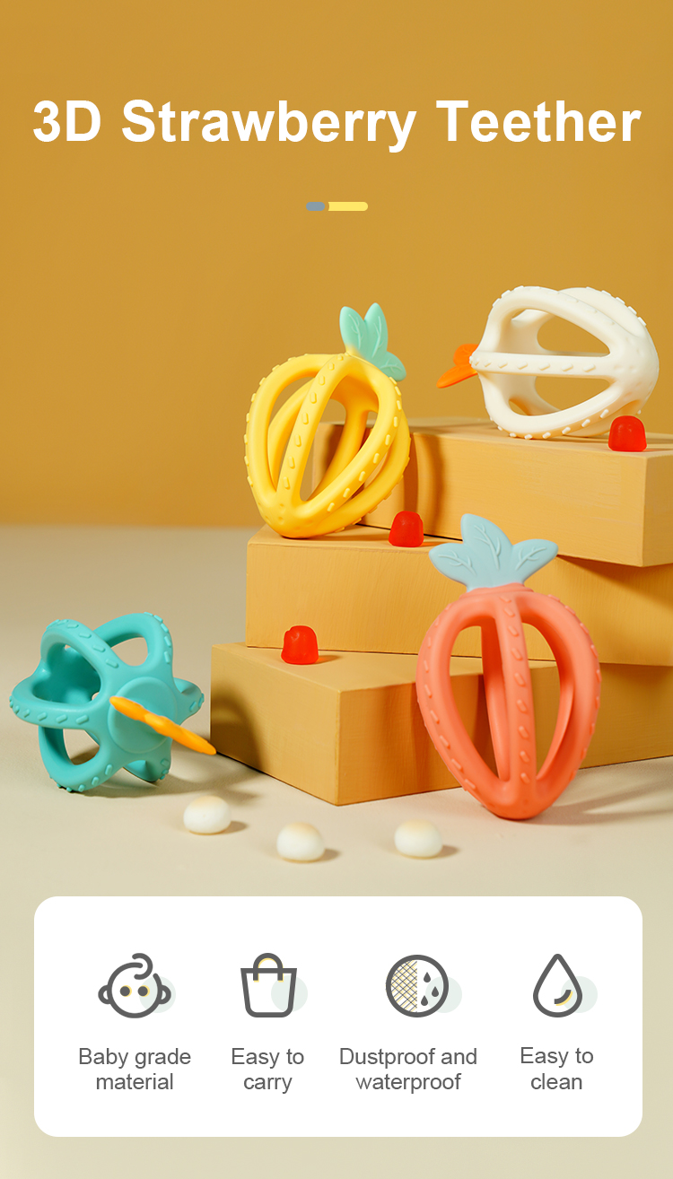 3d Strawberry Silicone Baby Teether Toy, High Quality 3d Strawberry ...