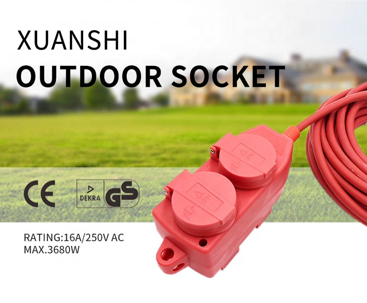 10m German Multi Socket Rubber Cable Waterproof Ip44 Outdoor Power ...