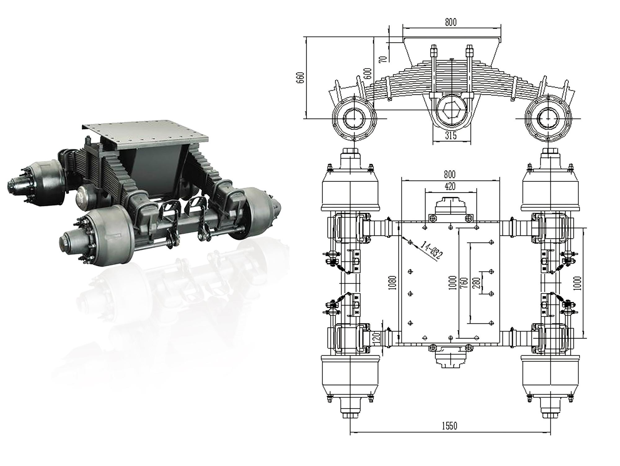 Zonxin Single Point Suspension Bogie 24t 32t Tandem Trailer Axle For ...