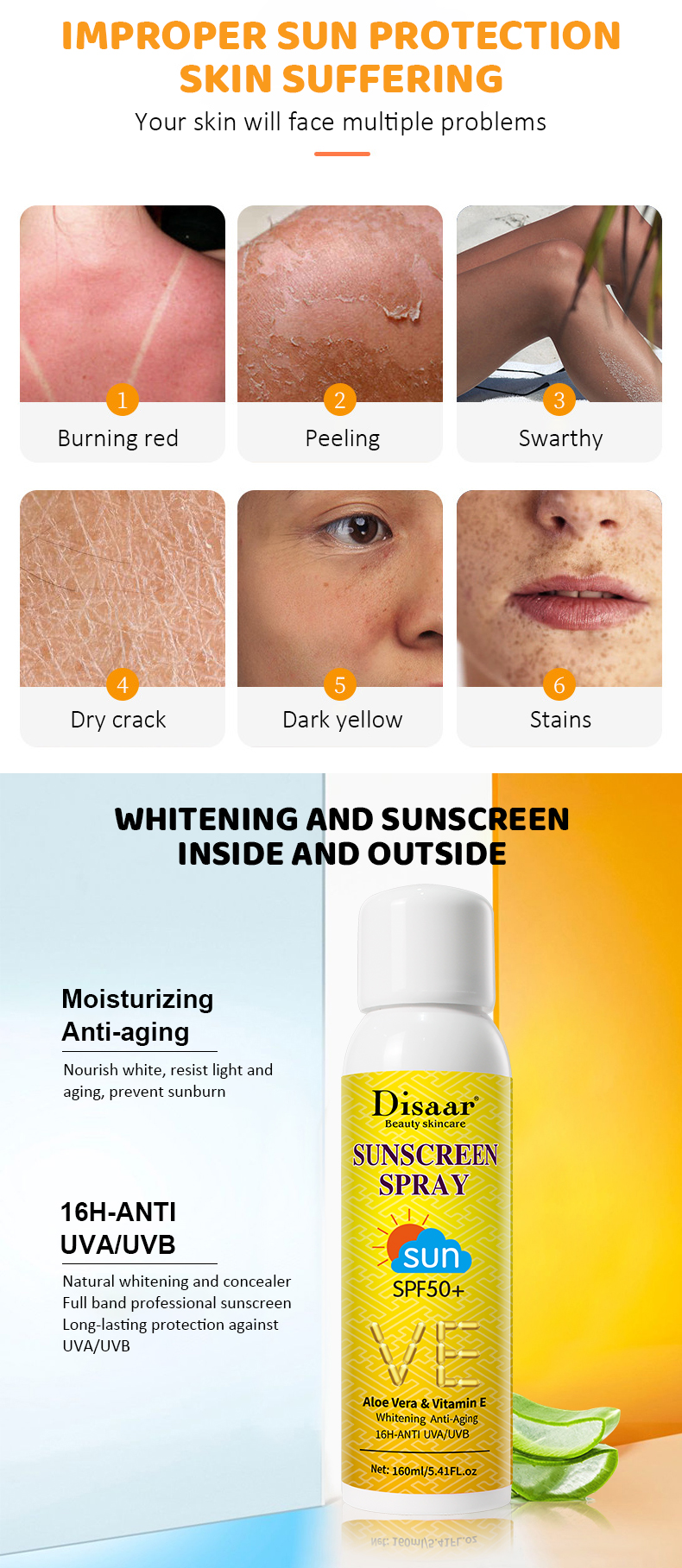 Disaar Aloe Vera Vitamin E Spf 50 Sunscreen Spray - Long-lasting Anti ...