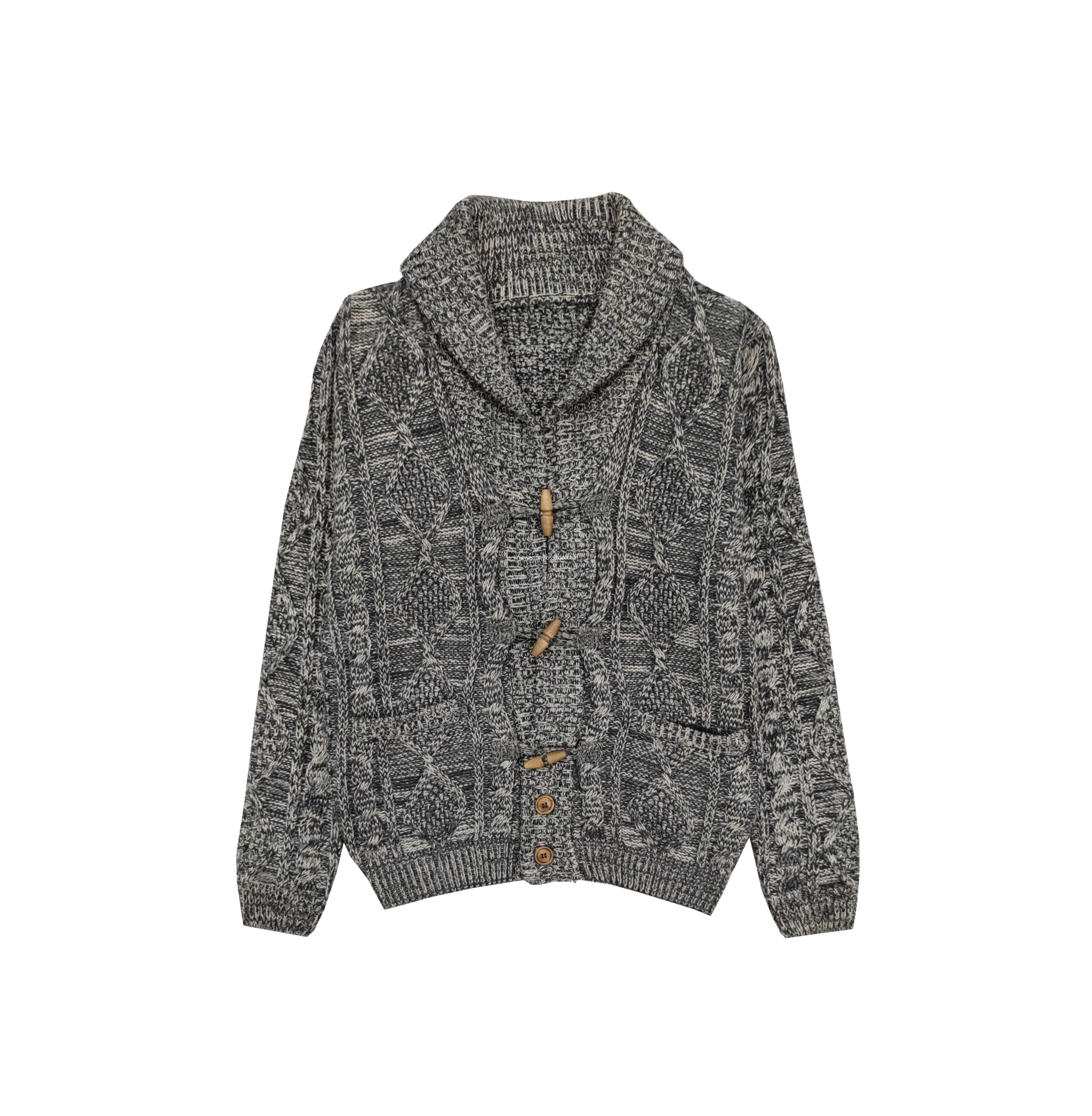 Men's Cable Knit Shawl Collar Pocket Button Cardigan, High Quality Men ...