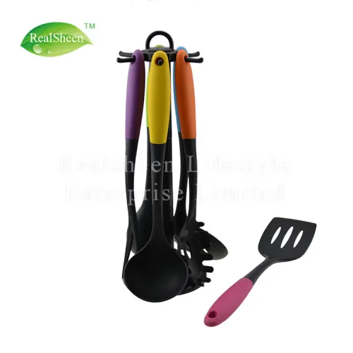 7 Piece Nylon Kitchen Utensils Set Rotating Stand, High Quality 7 Piece ...